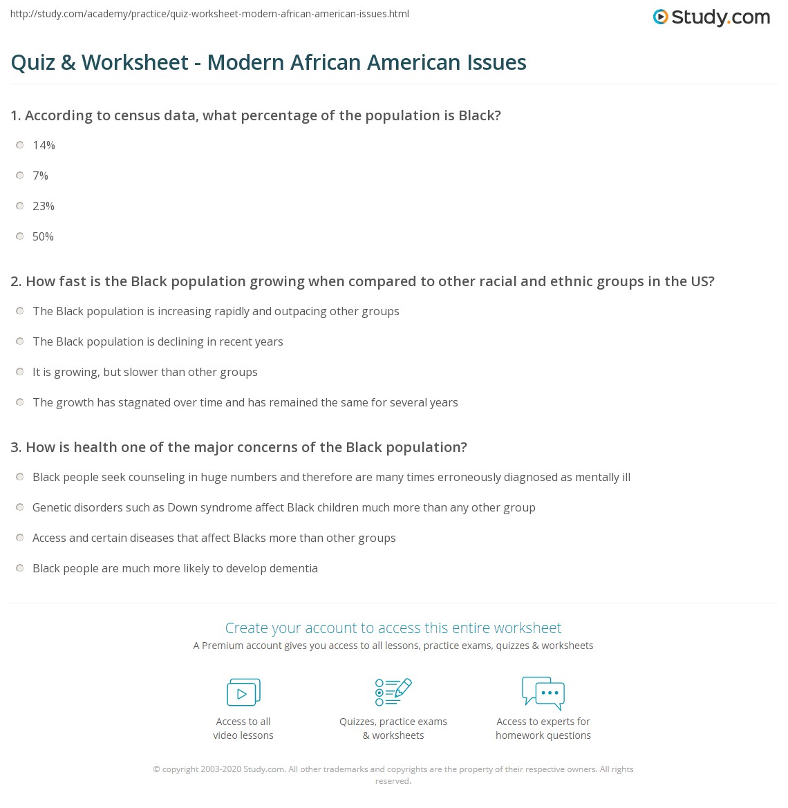 Quiz & Worksheet - Modern African American Issues | Study.com