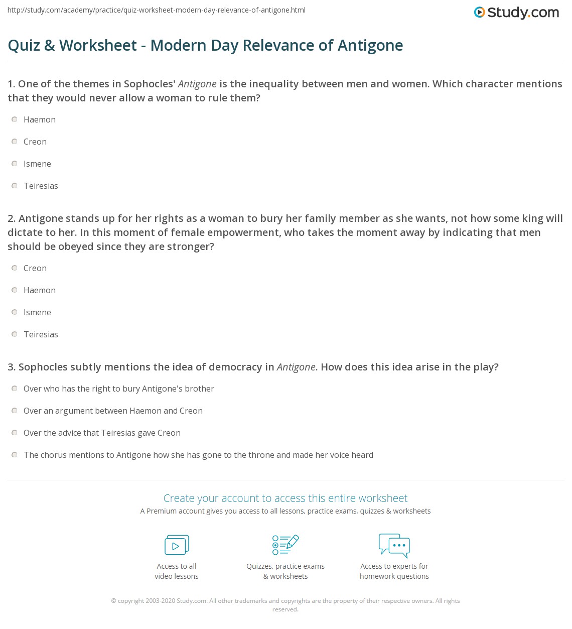 Quiz & Worksheet - Modern Day Relevance of Antigone | Study.com
