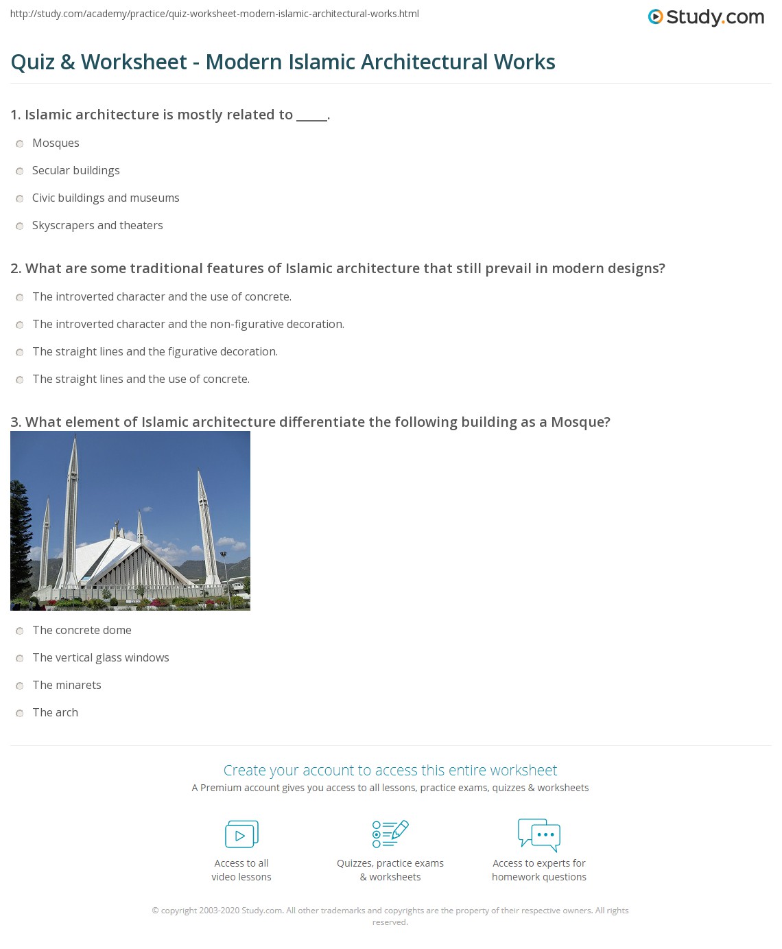 Quiz & Worksheet - Modern Islamic Architectural Works | Study.com