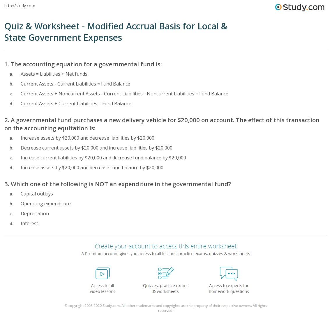 Quiz & Worksheet - Modified Accrual Basis for Local & State Government ...