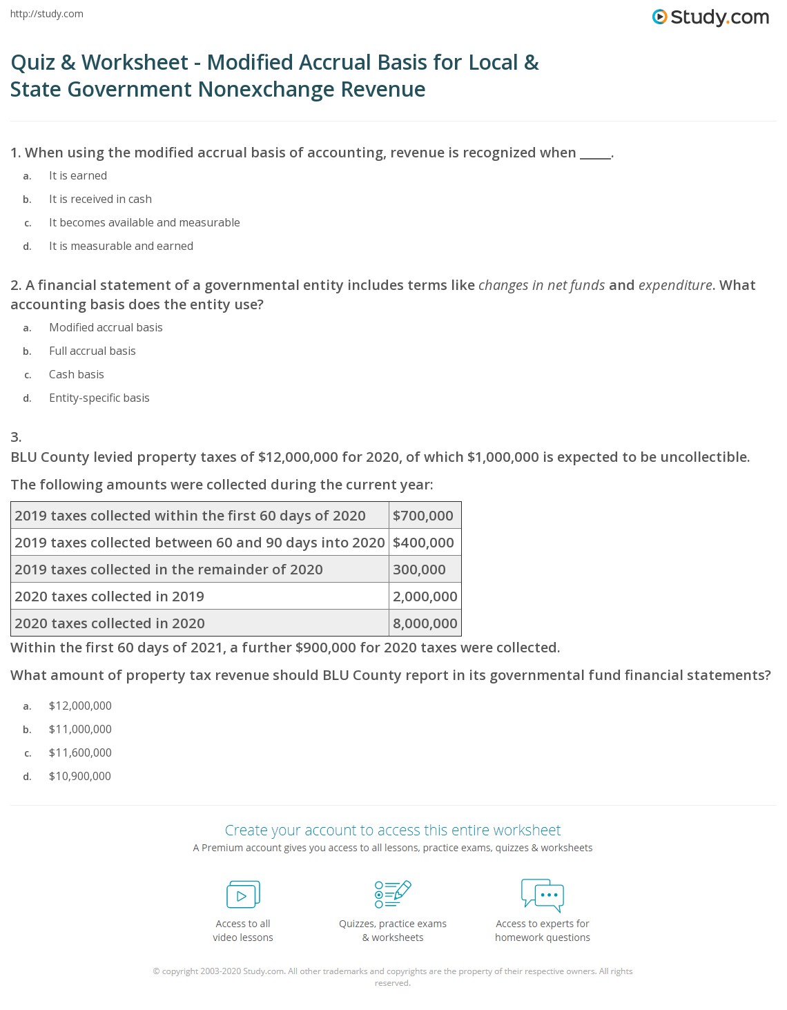 Quiz & Worksheet - Modified Accrual Basis for Local & State Government ...