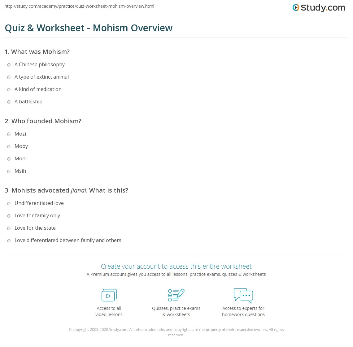 Quiz & Worksheet - Mohism Overview | Study.com