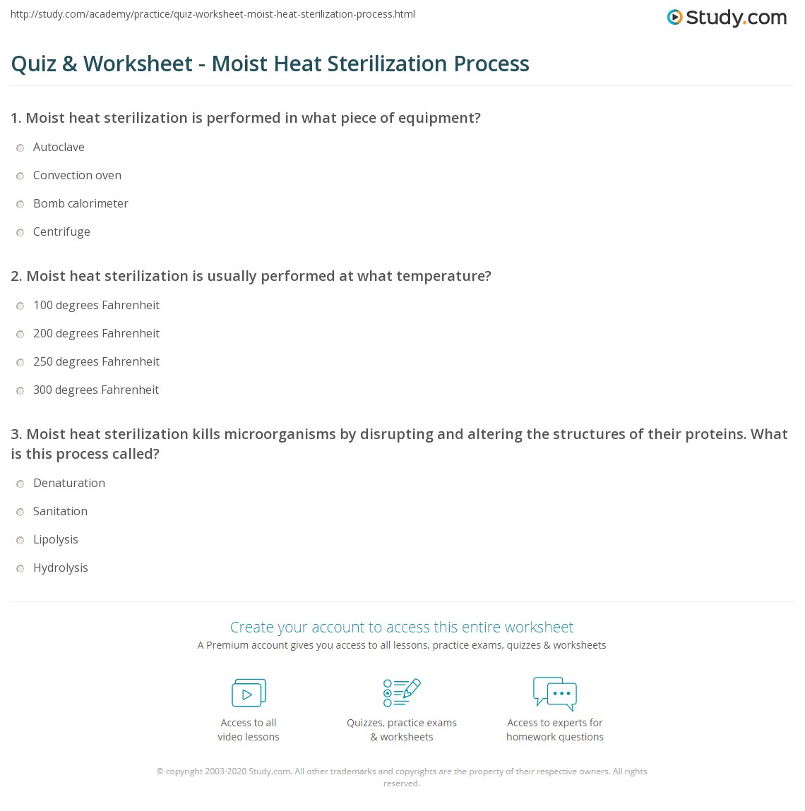 Quiz & Worksheet - Moist Heat Sterilization Process | Study.com