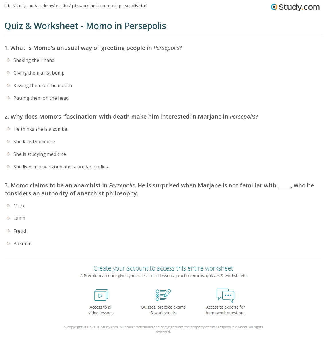 Quiz & Worksheet - Momo in Persepolis | Study.com