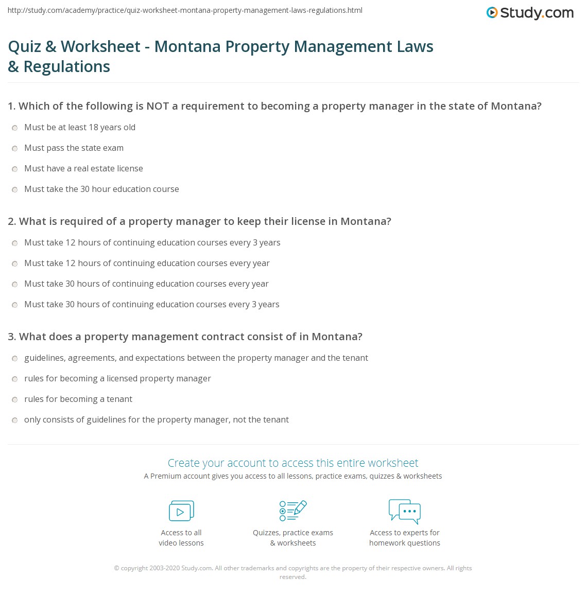 Quiz & Worksheet - Montana Property Management Laws & Regulations ...