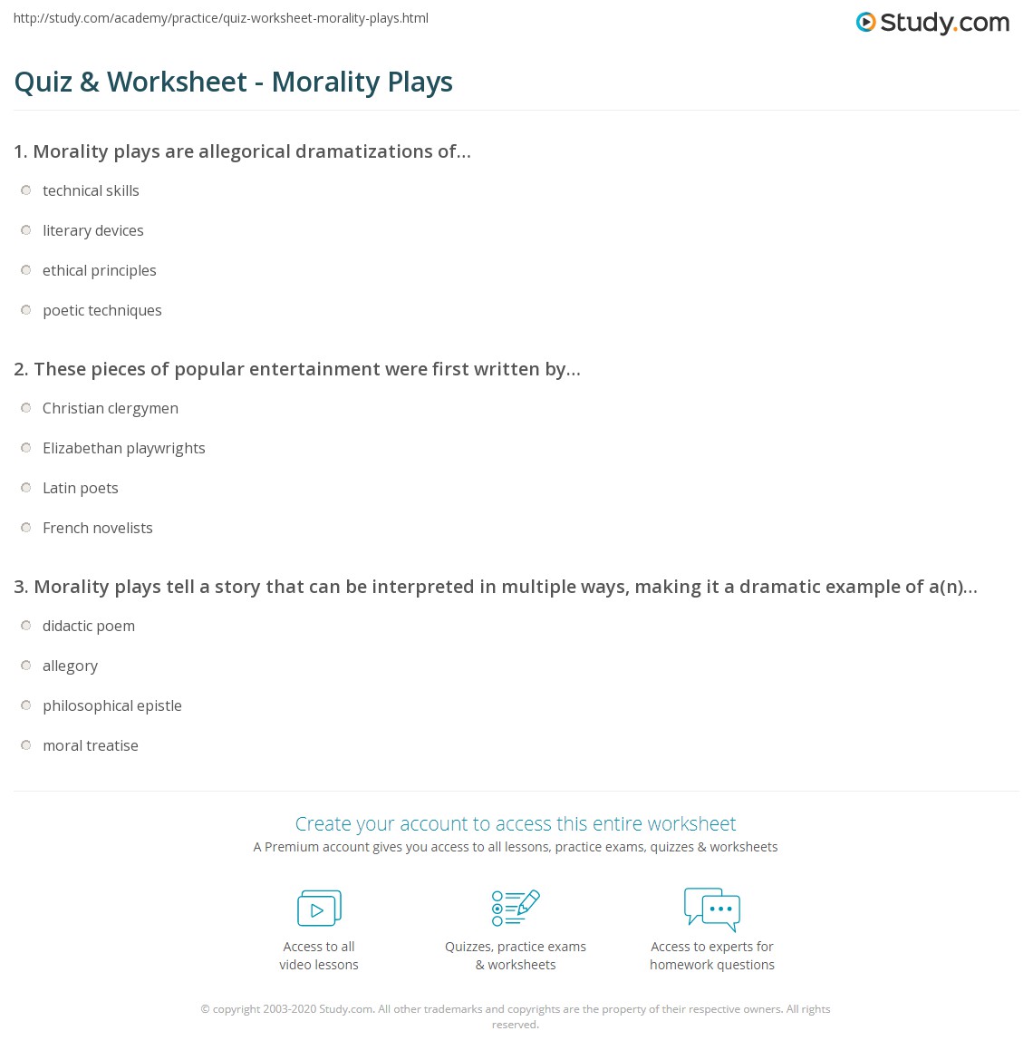 Quiz & Worksheet - Morality Plays | Study.com