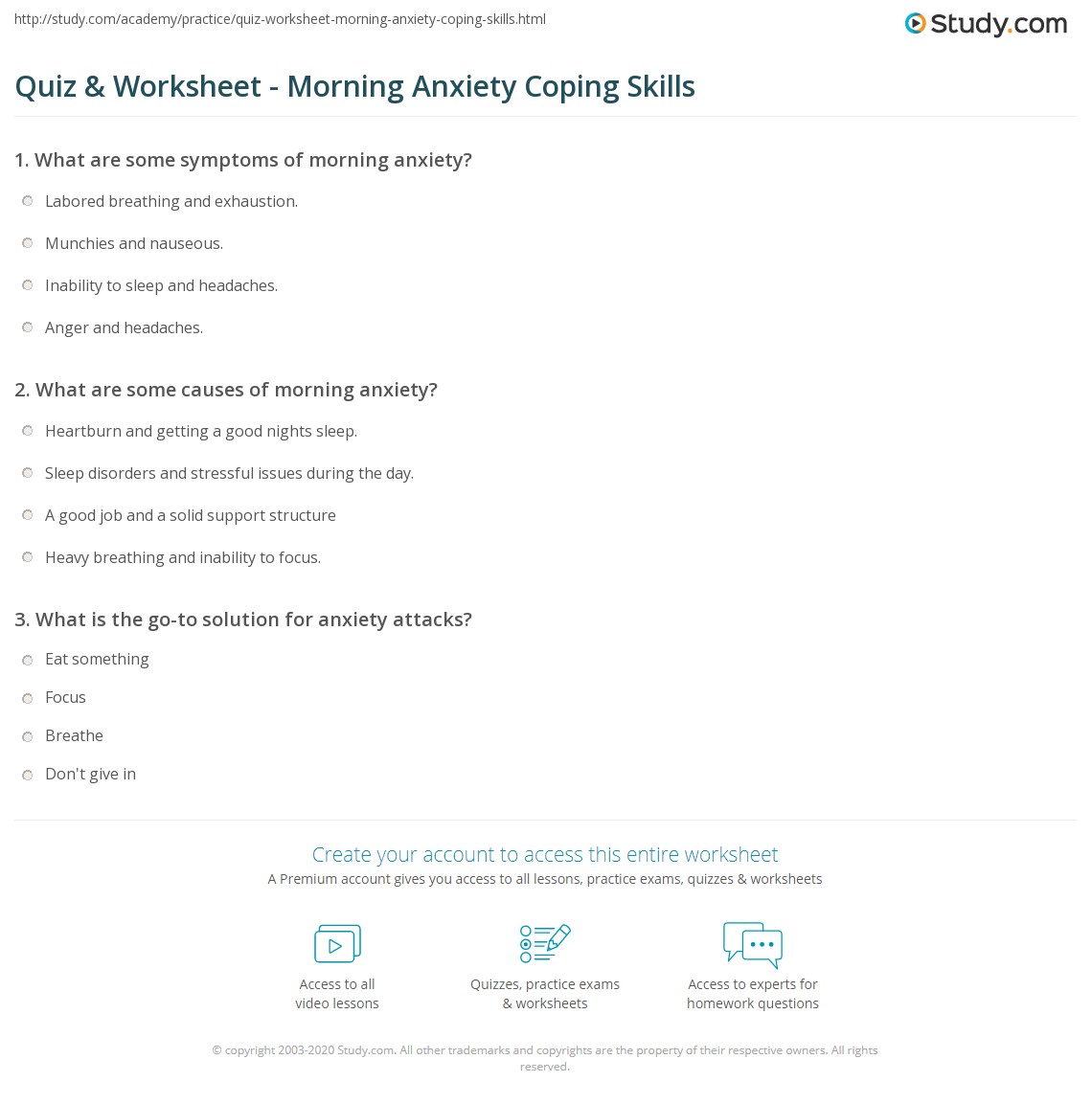 Quiz & Worksheet - Morning Anxiety Coping Skills | Study.com