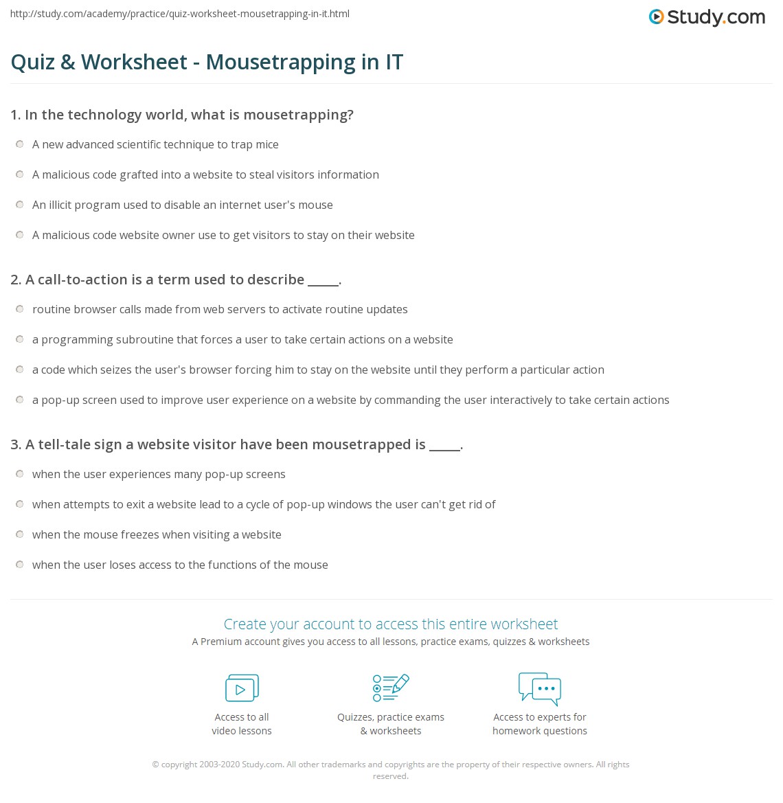 Quiz & Worksheet - Mousetrapping in IT | Study.com