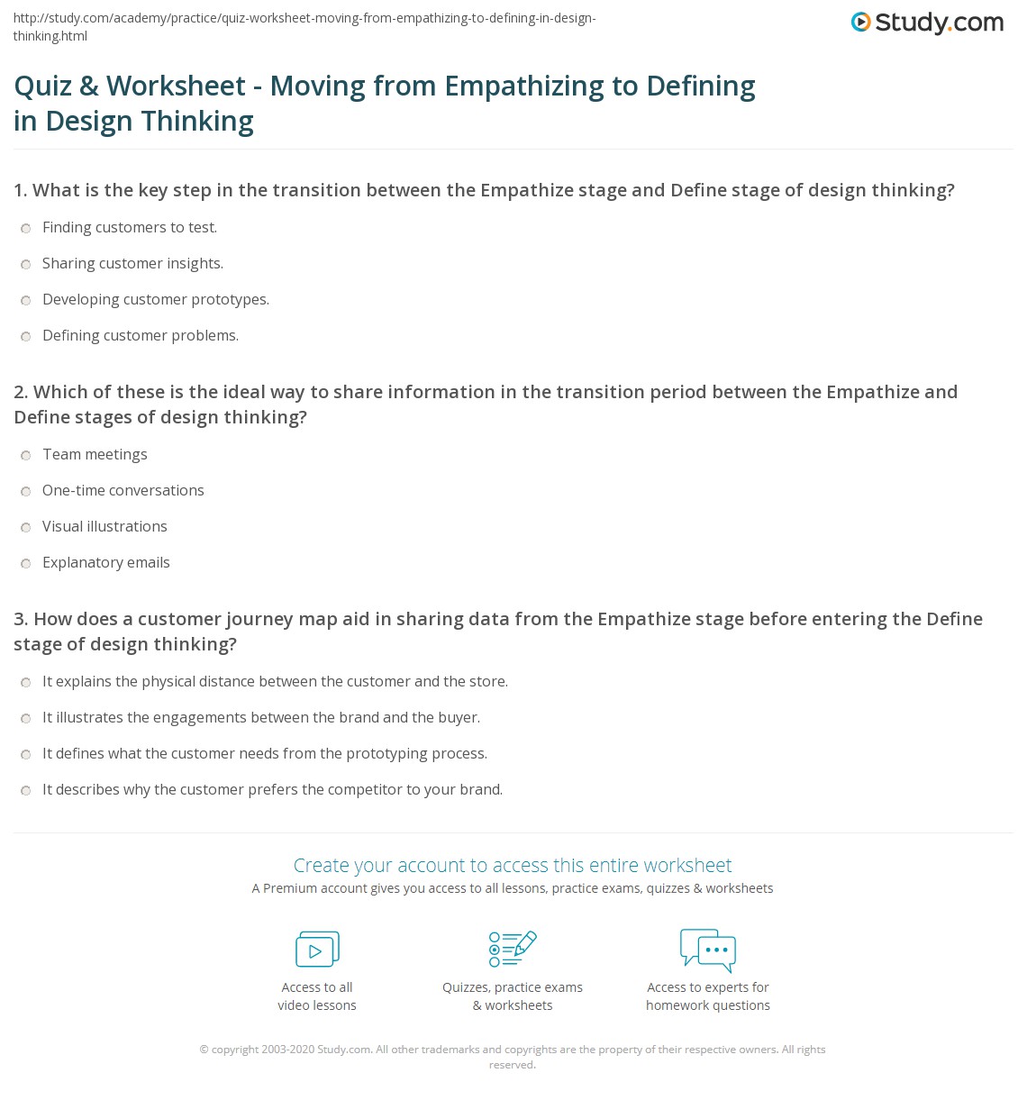 Quiz & Worksheet - Moving from Empathizing to Defining in Design ...