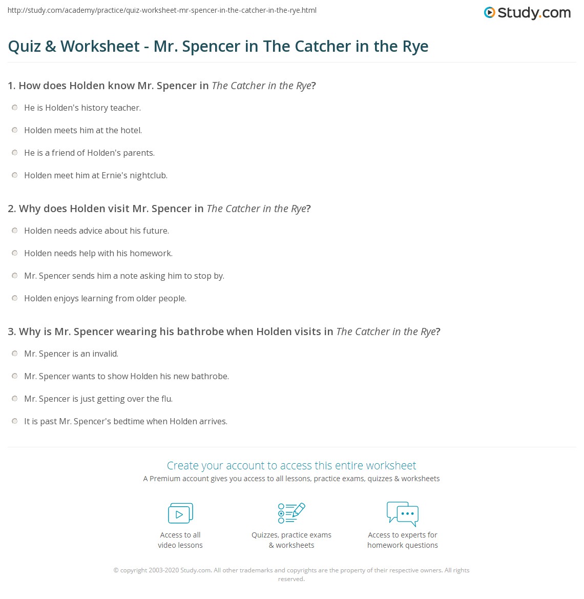 Quiz & Worksheet - Mr. Spencer in The Catcher in the Rye | Study.com