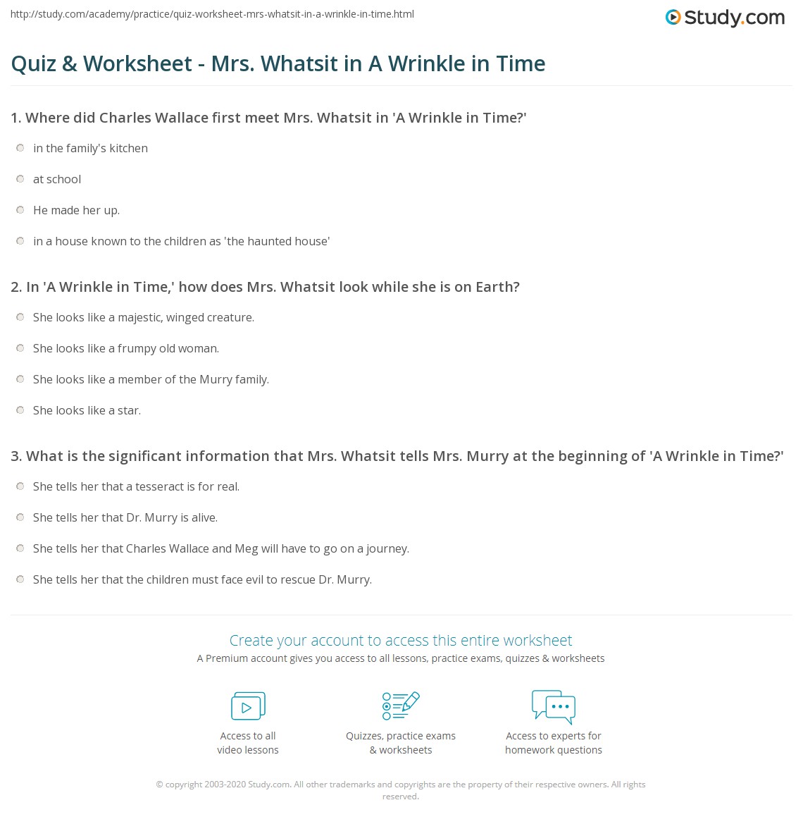 Quiz & Worksheet - Mrs. Whatsit in A Wrinkle in Time | Study.com