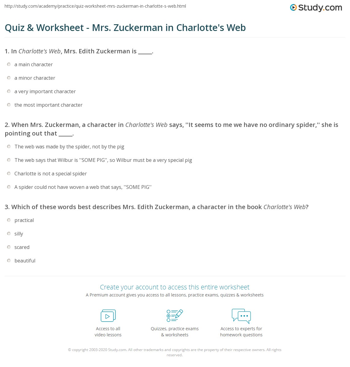 Quiz & Worksheet - Mrs. Zuckerman in Charlotte's Web | Study.com