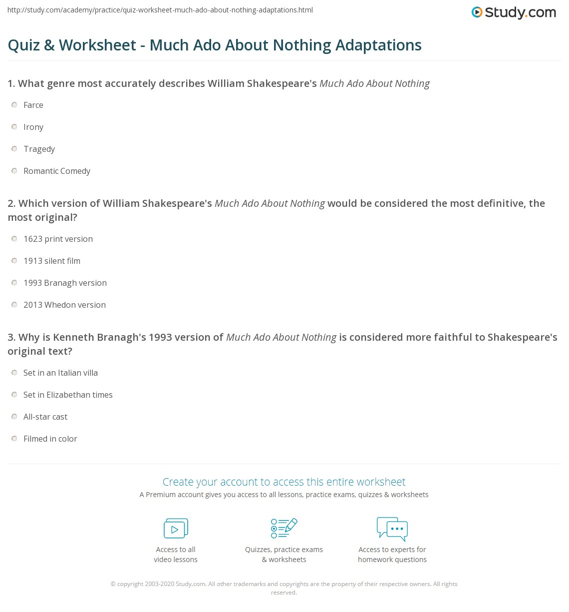 Quiz & Worksheet - Much Ado About Nothing Adaptations | Study.com