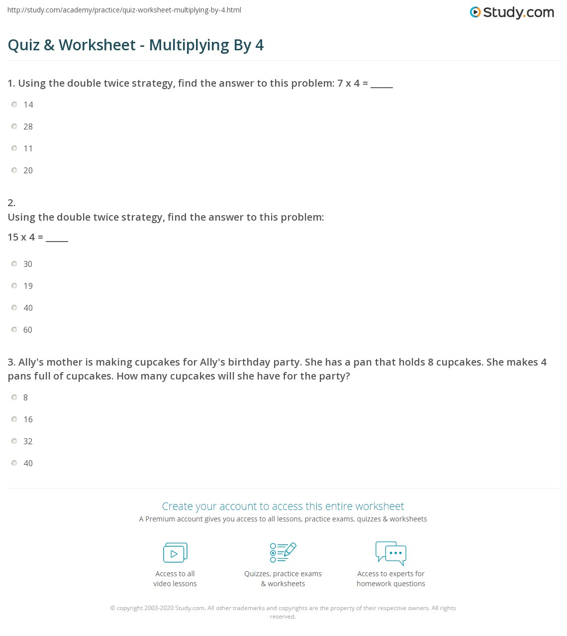 Quiz Worksheet Multiplying By 4 Study Quiz Worksheet Multiplying By 4 Study