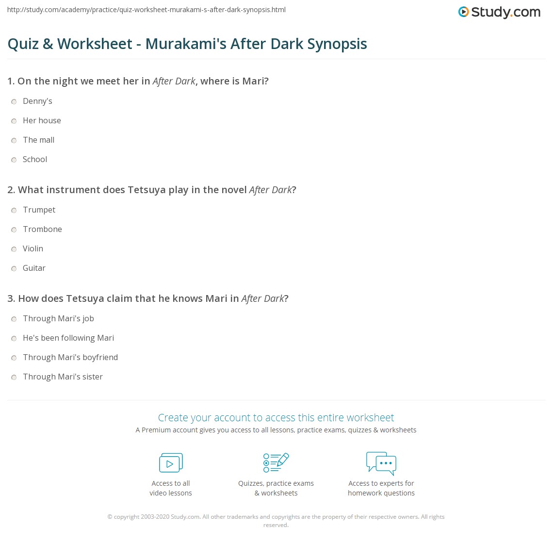 Quiz & Worksheet - Murakami's After Dark Synopsis | Study.com