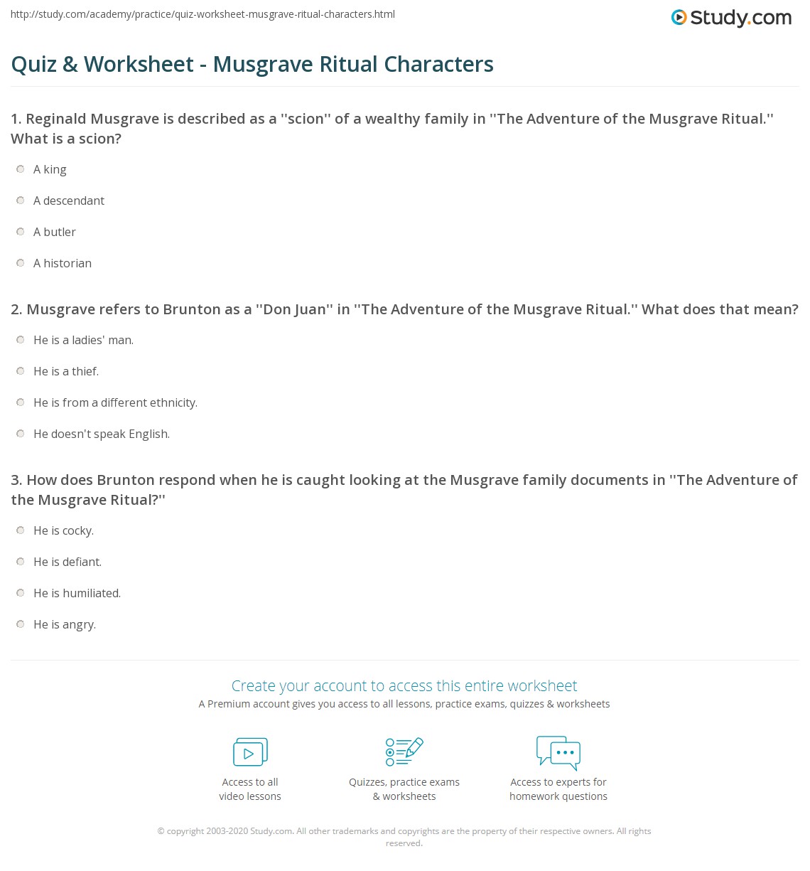Quiz & Worksheet - Musgrave Ritual Characters | Study.com
