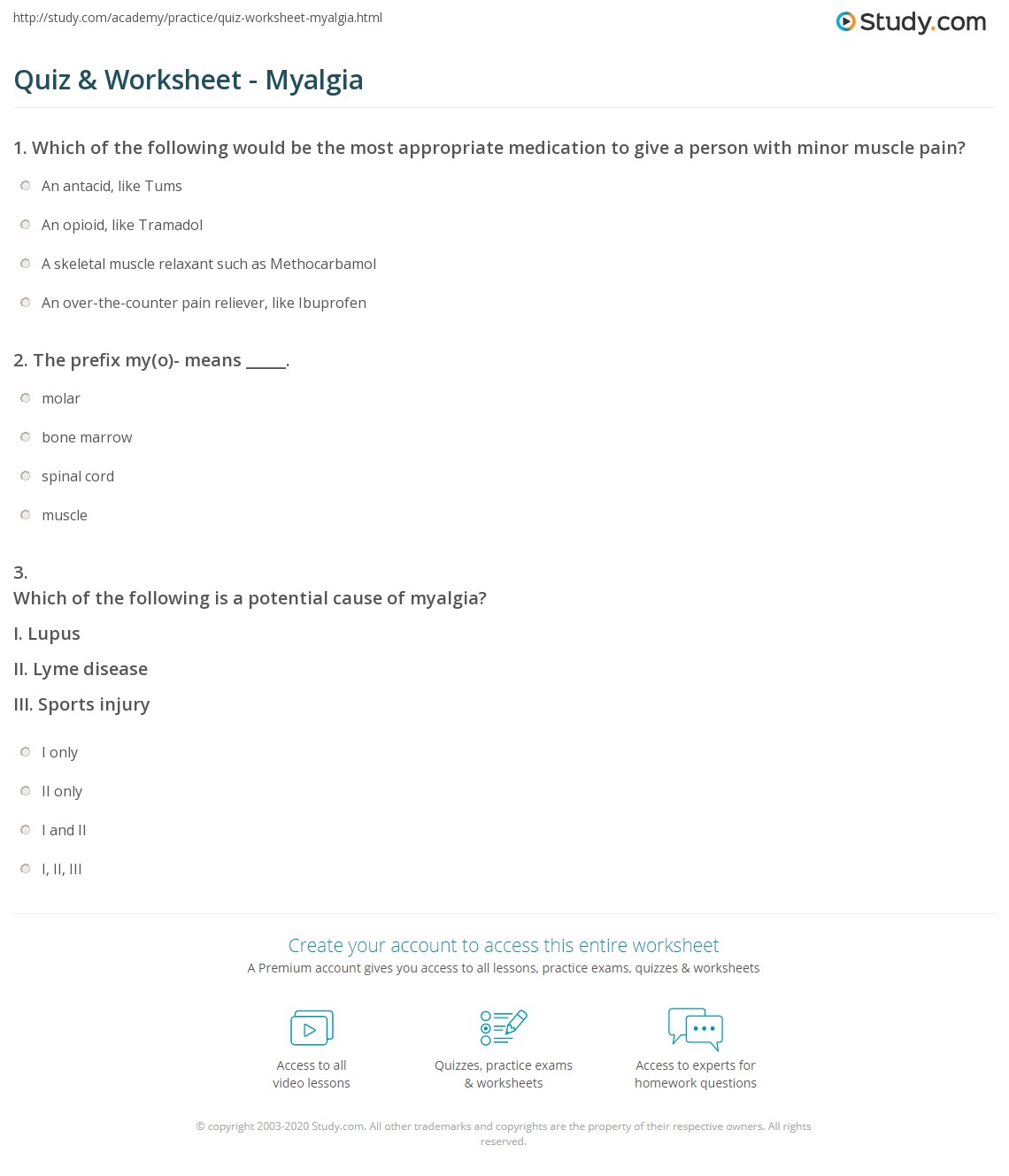Quiz & Worksheet - Myalgia | Study.com