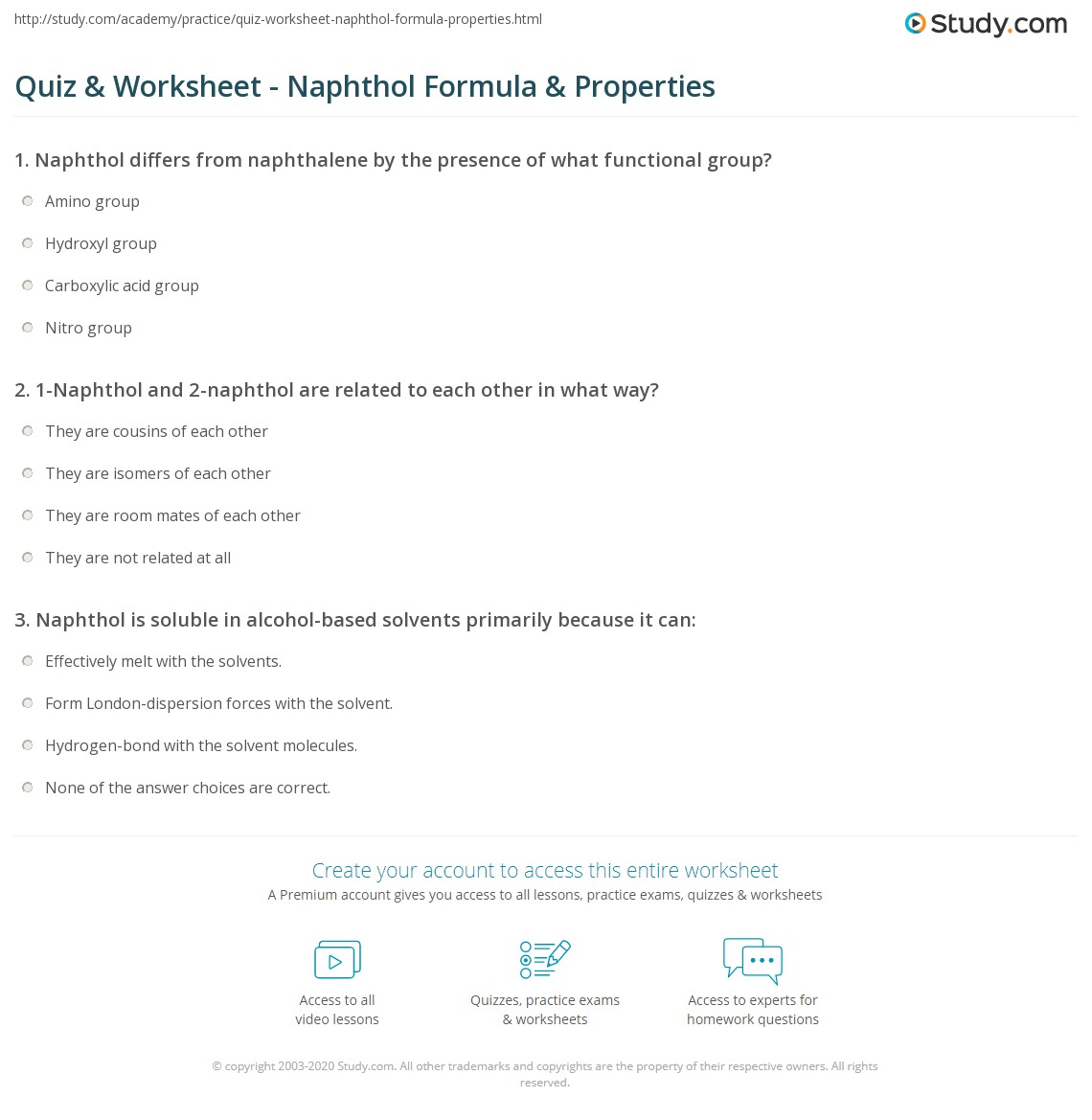Quiz & Worksheet - Naphthol Formula & Properties | Study.com