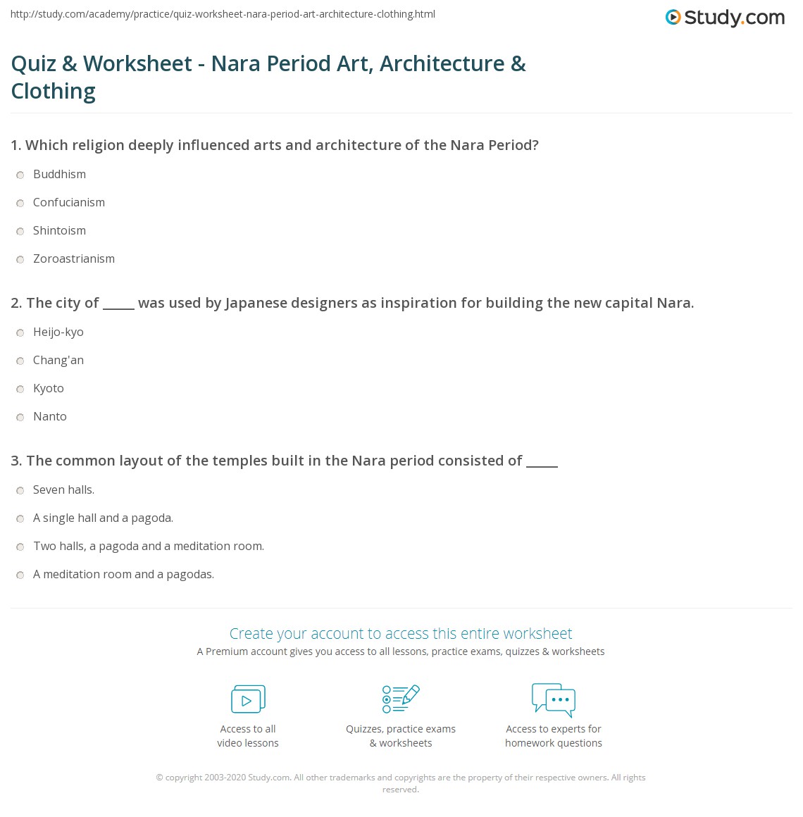 Quiz & Worksheet - Nara Period Art, Architecture & Clothing | Study.com