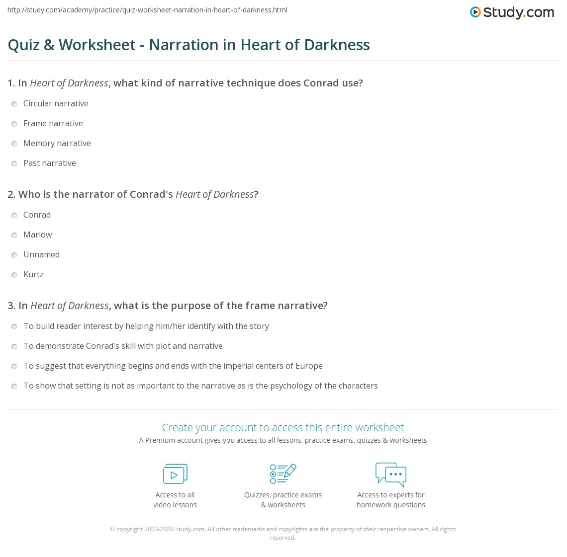 Quiz & Worksheet - Narration in Heart of Darkness | Study.com