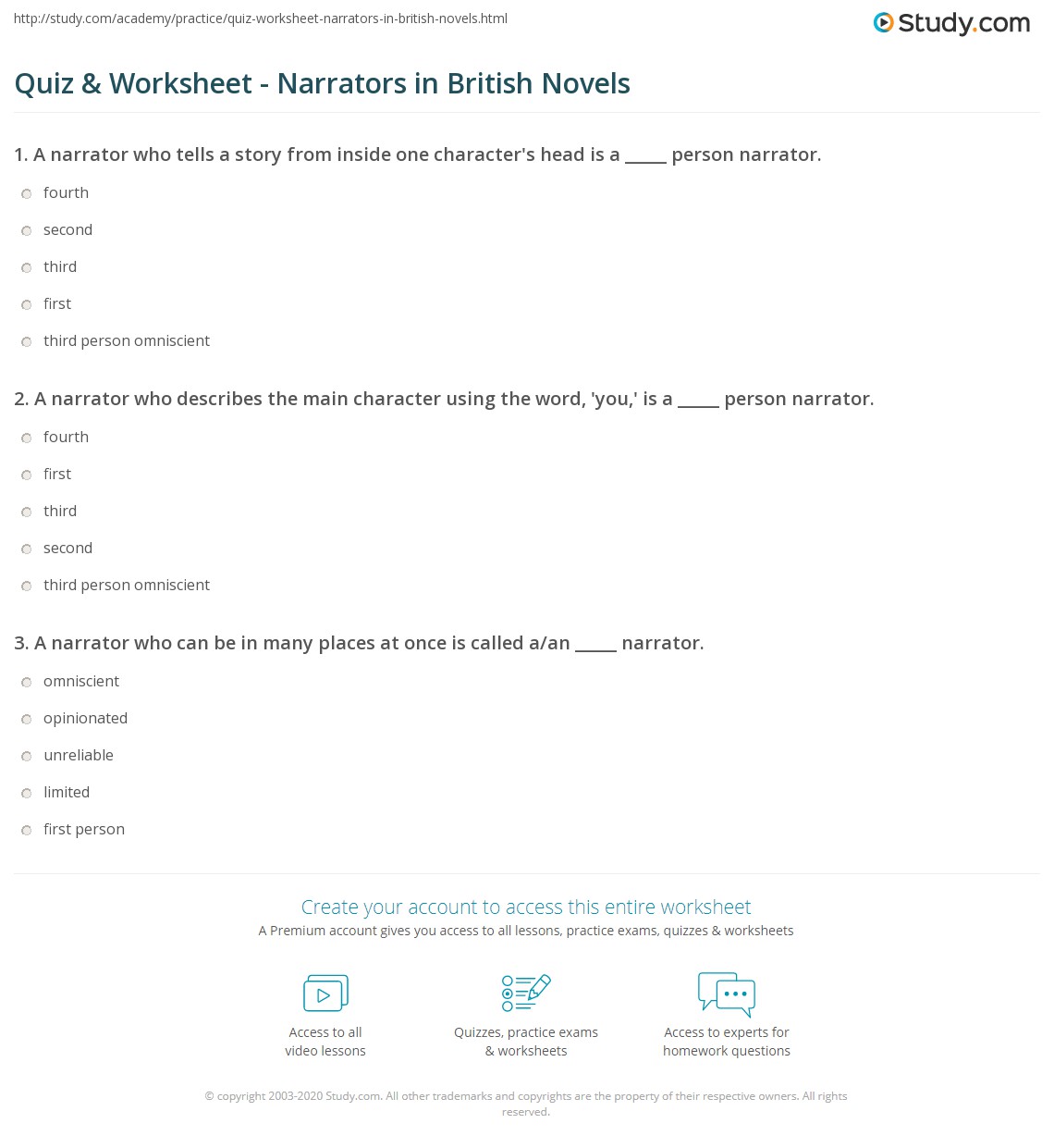 Quiz & Worksheet - Narrators in British Novels | Study.com