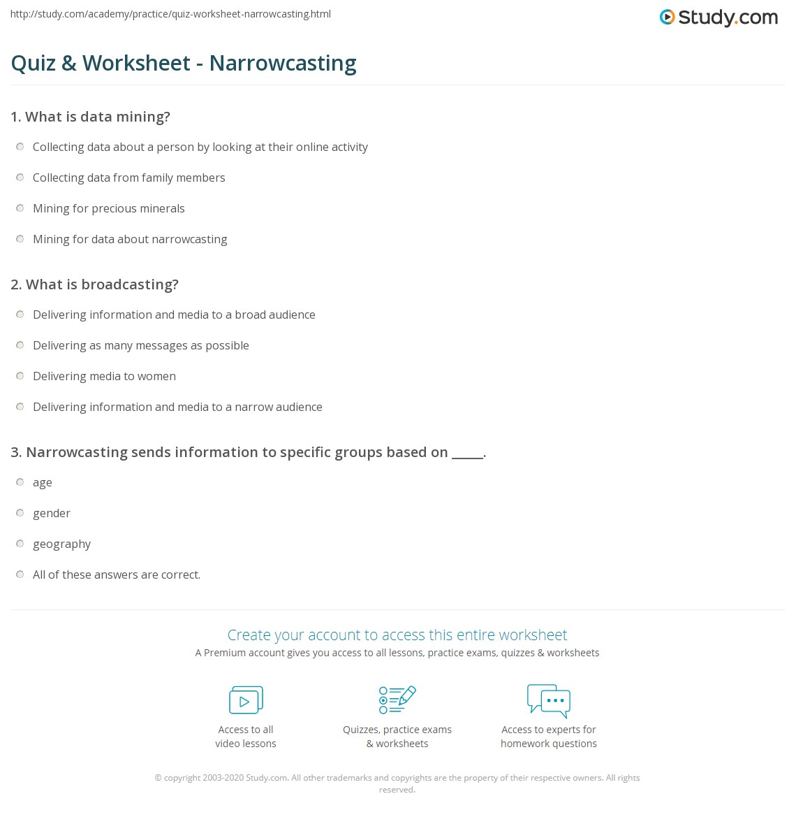 Quiz & Worksheet - Narrowcasting | Study.com
