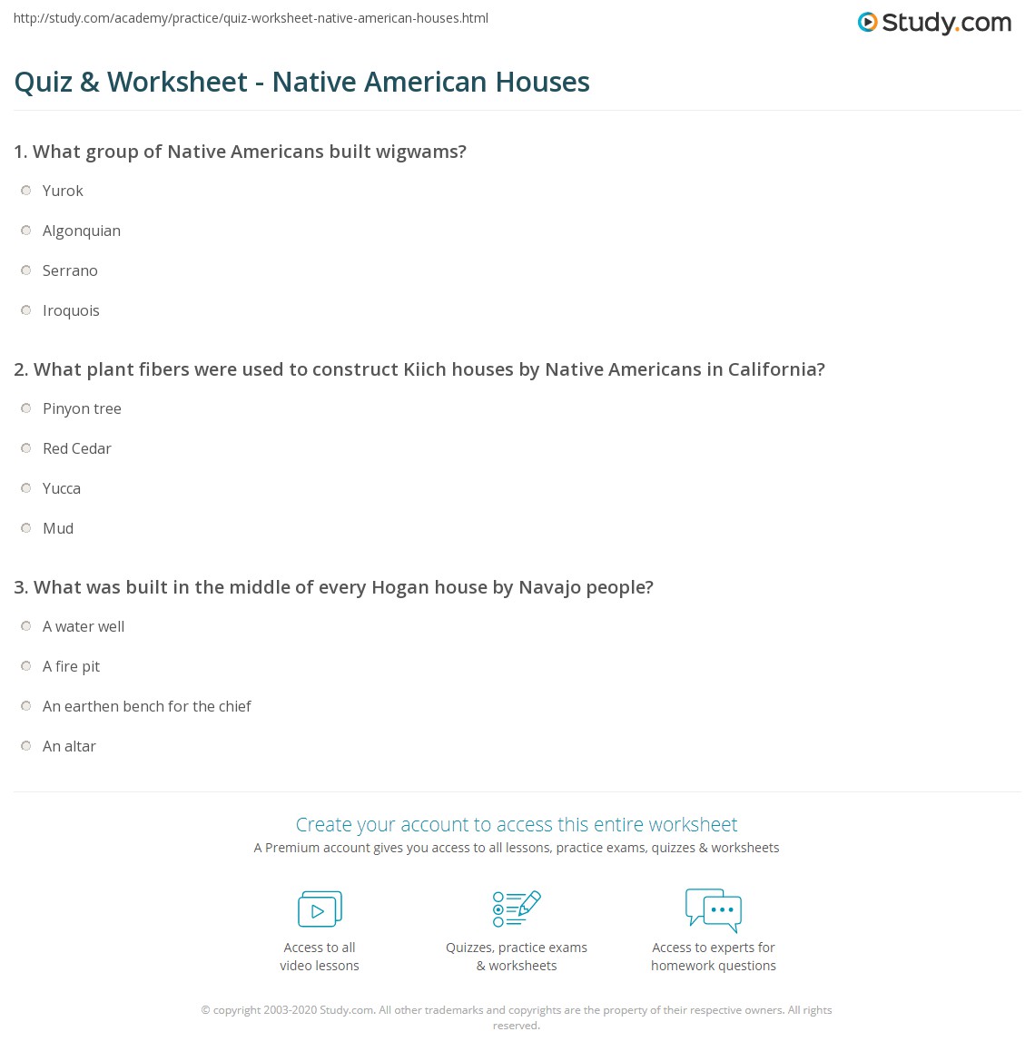 Quiz & Worksheet - Native American Houses | Study.com