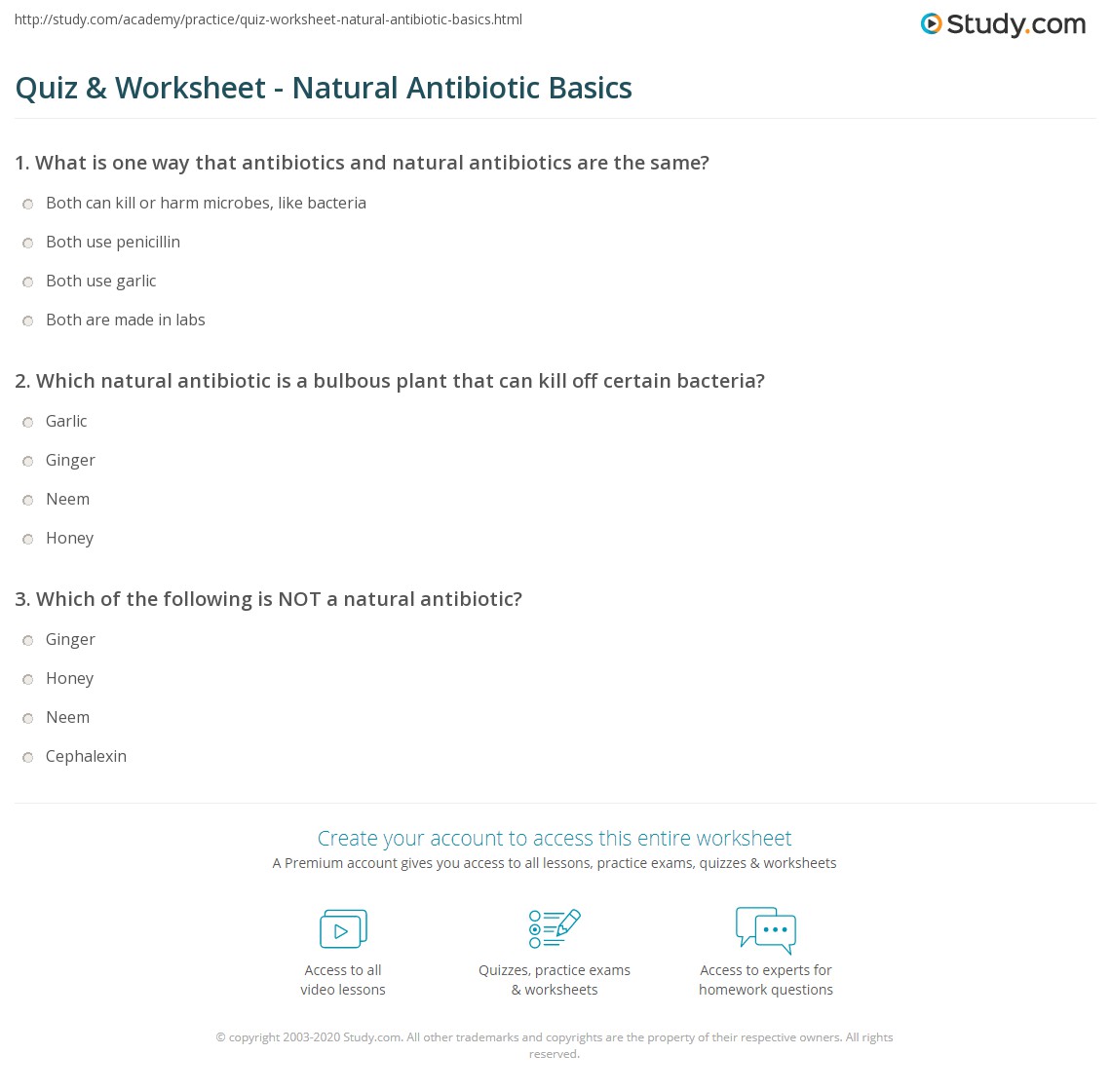 Quiz & Worksheet - Natural Antibiotic Basics | Study.com