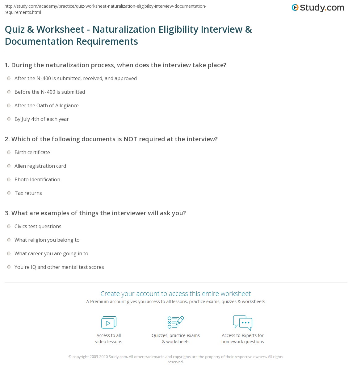 Quiz & Worksheet - Naturalization Eligibility Interview & Documentation ...