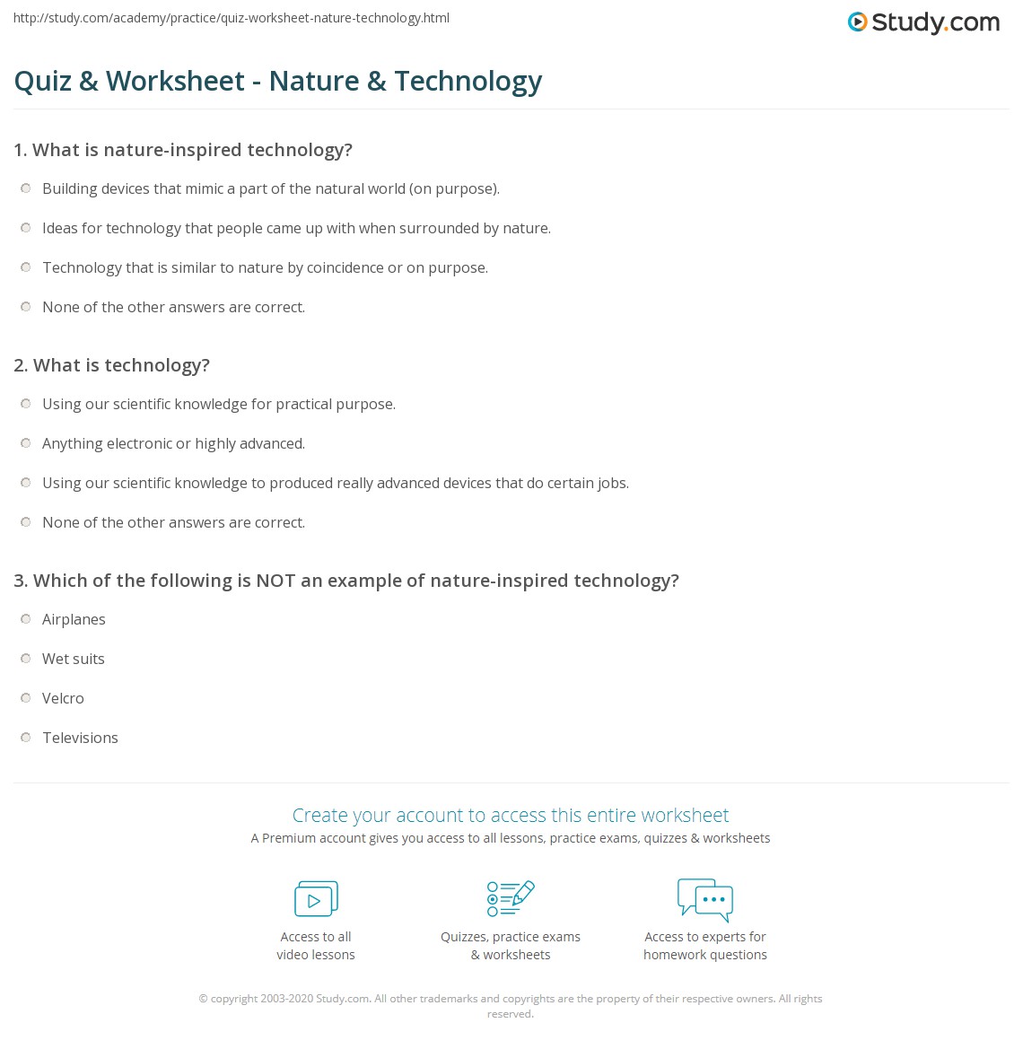 Quiz & Worksheet - Nature & Technology | Study.com