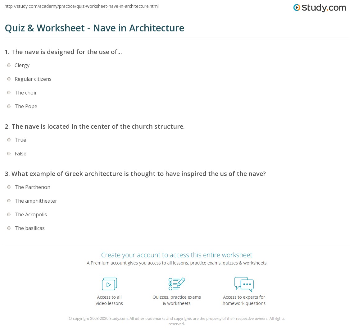 Quiz & Worksheet - Nave in Architecture | Study.com