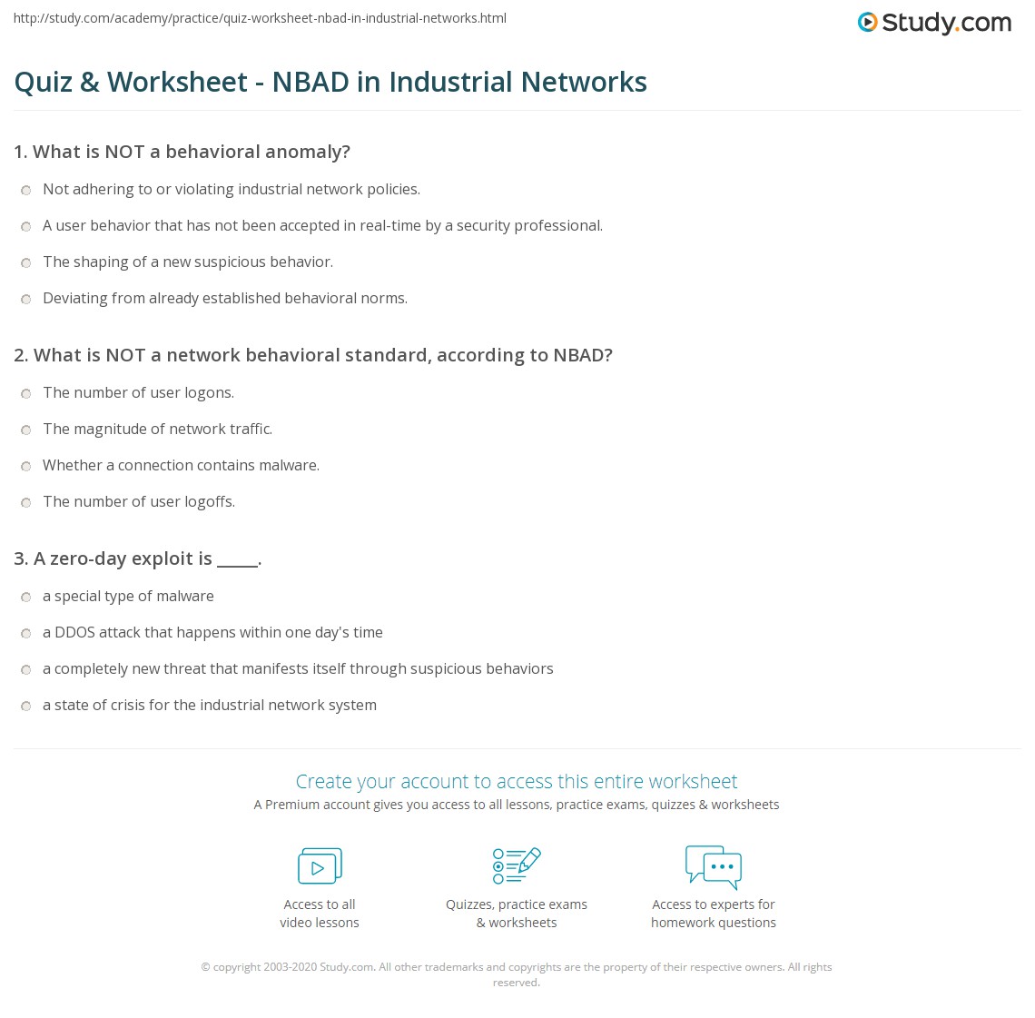 Quiz & Worksheet - NBAD in Industrial Networks | Study.com