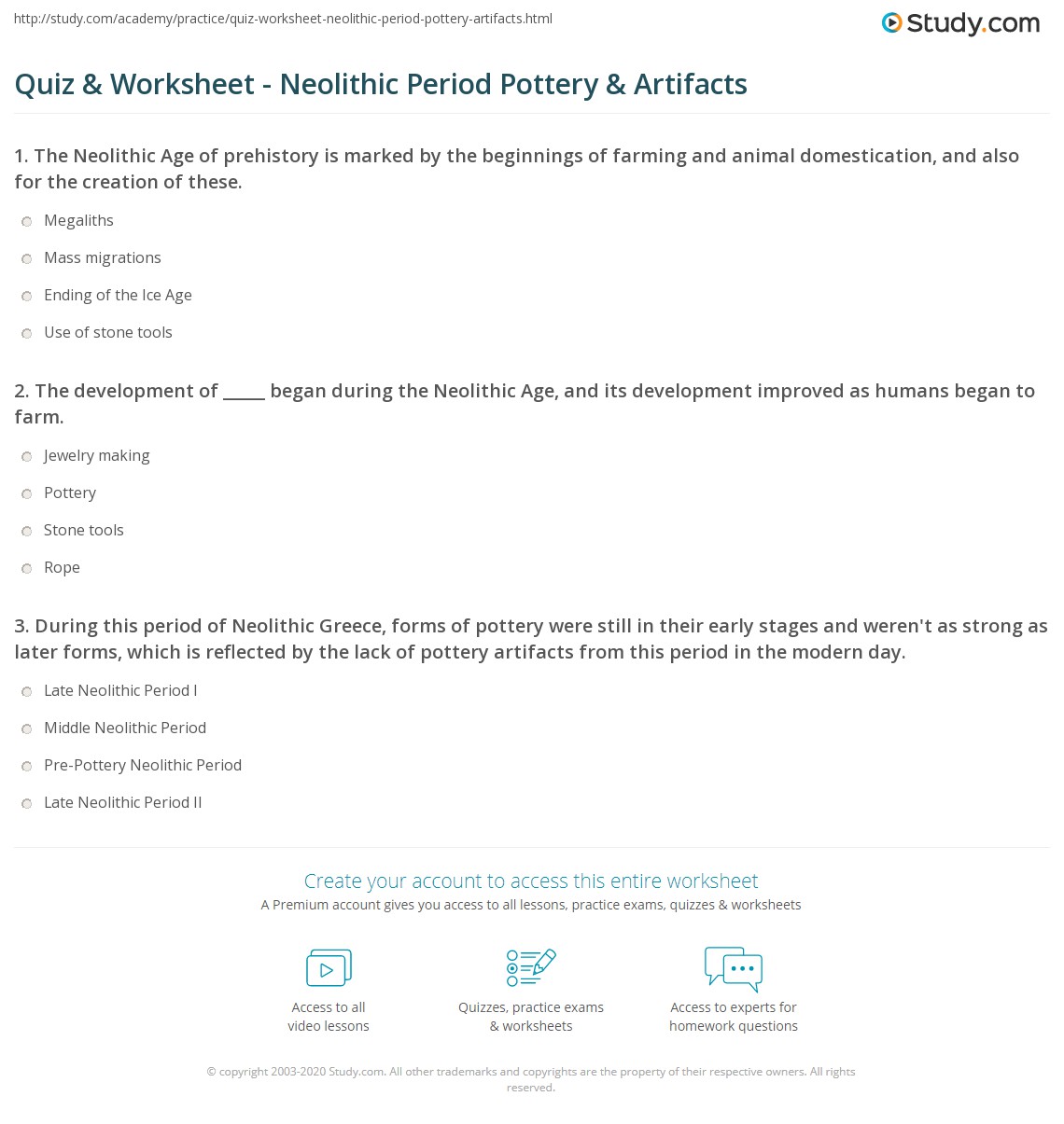 Quiz & Worksheet - Neolithic Period Pottery & Artifacts | Study.com