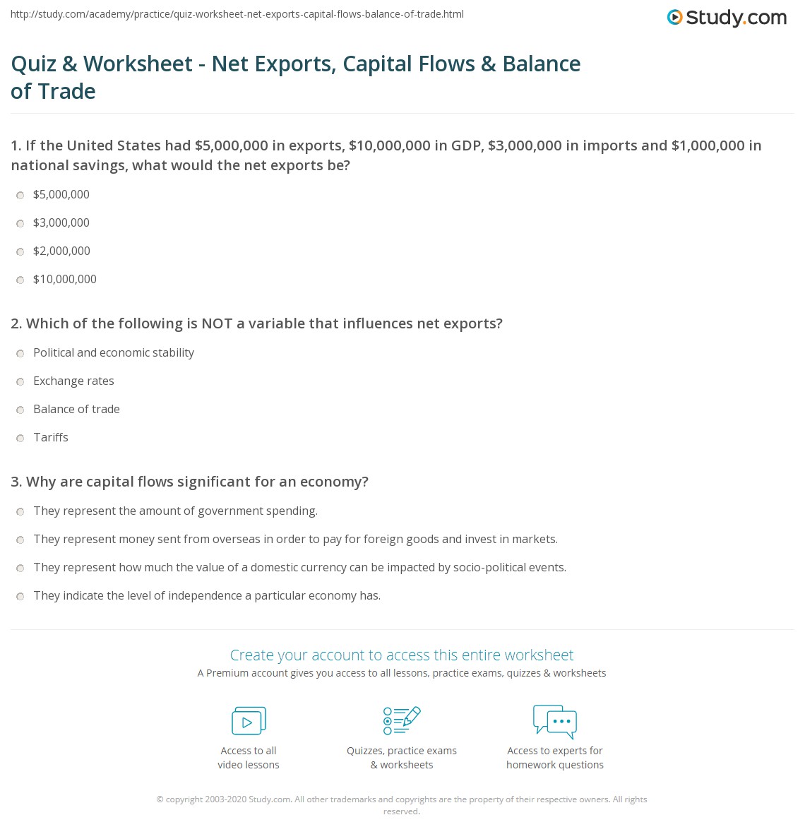 Quiz & Worksheet - Net Exports, Capital Flows & Balance of Trade ...