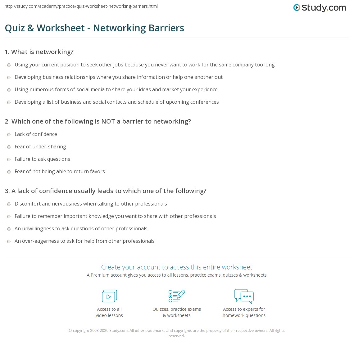 Quiz & Worksheet - Networking Barriers | Study.com