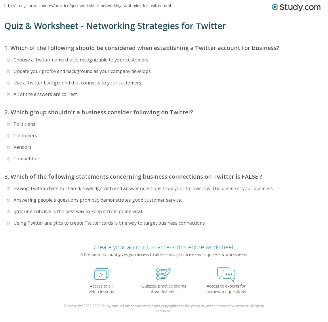 Quiz & Worksheet - Networking Strategies for Twitter | Study.com