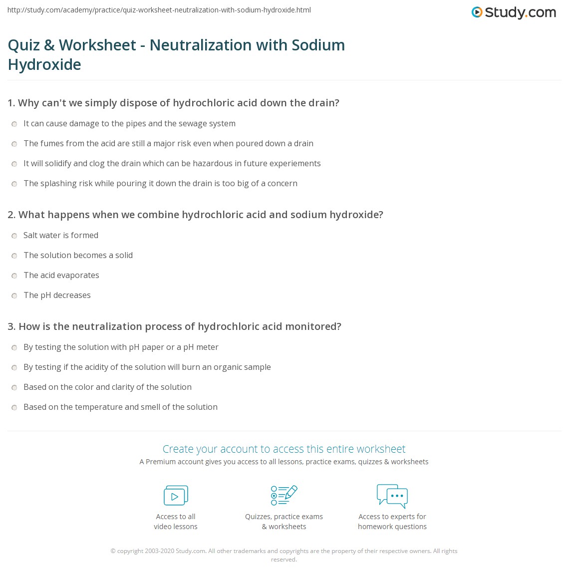 Quiz & Worksheet - Neutralization with Sodium Hydroxide | Study.com