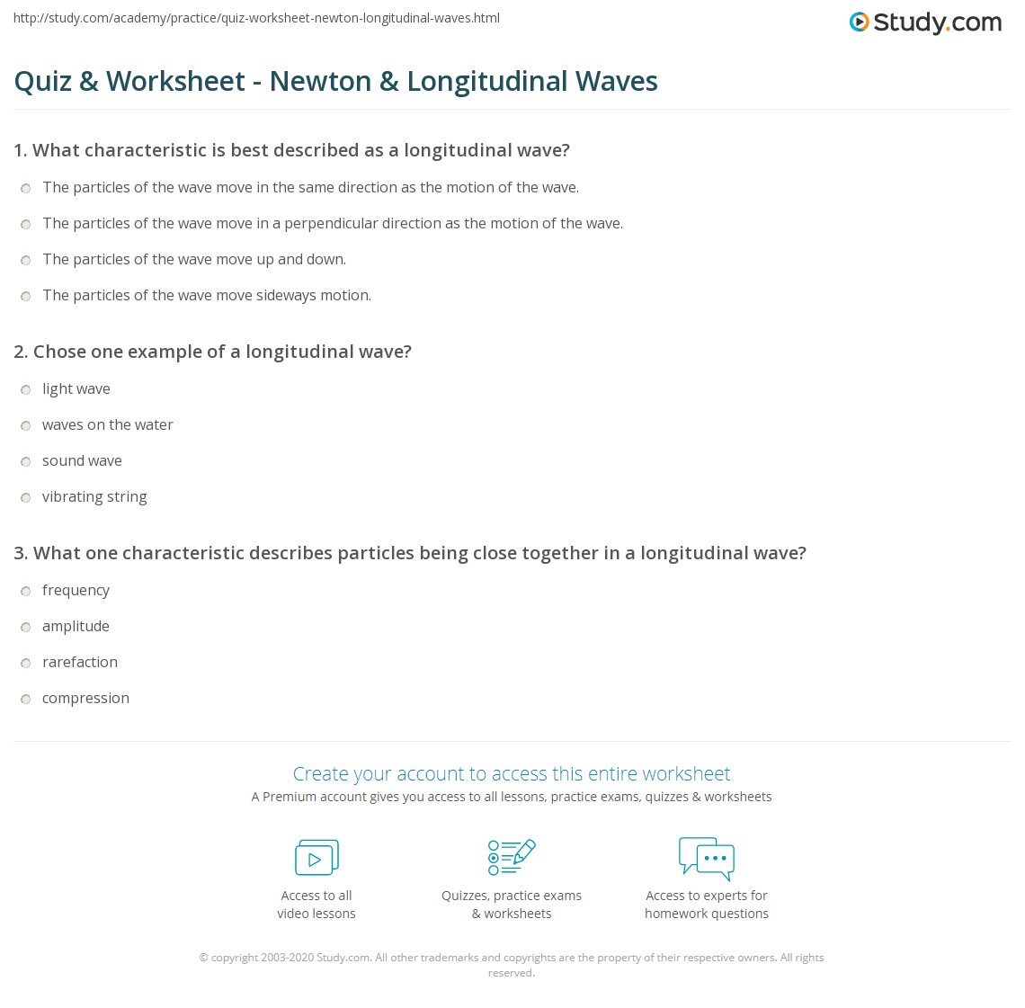 Quiz & Worksheet - Newton & Longitudinal Waves | Study.com