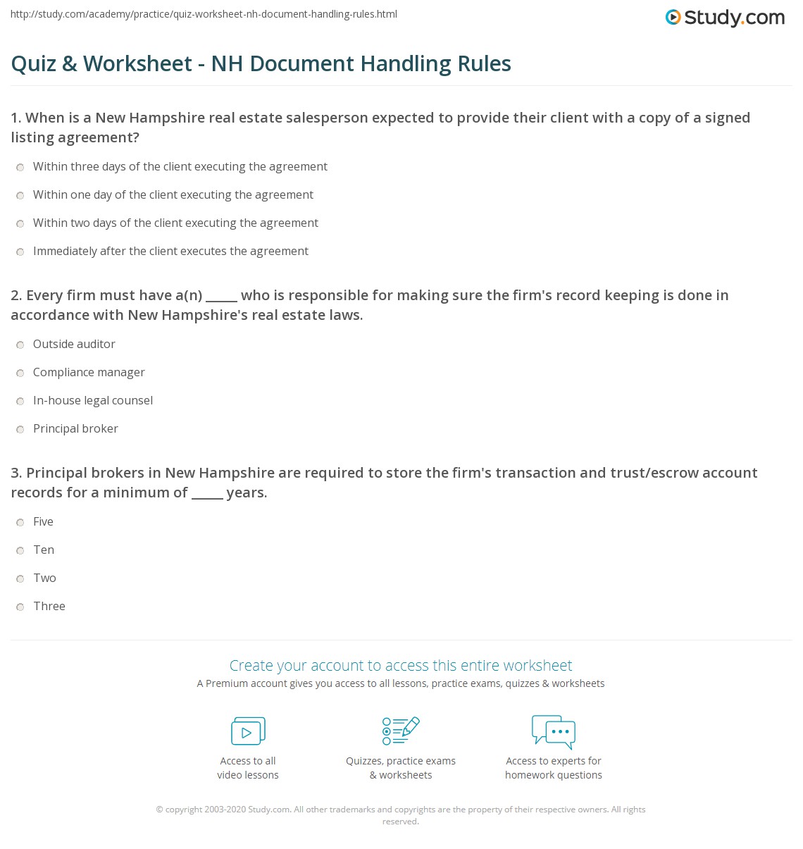Quiz & Worksheet - NH Document Handling Rules | Study.com