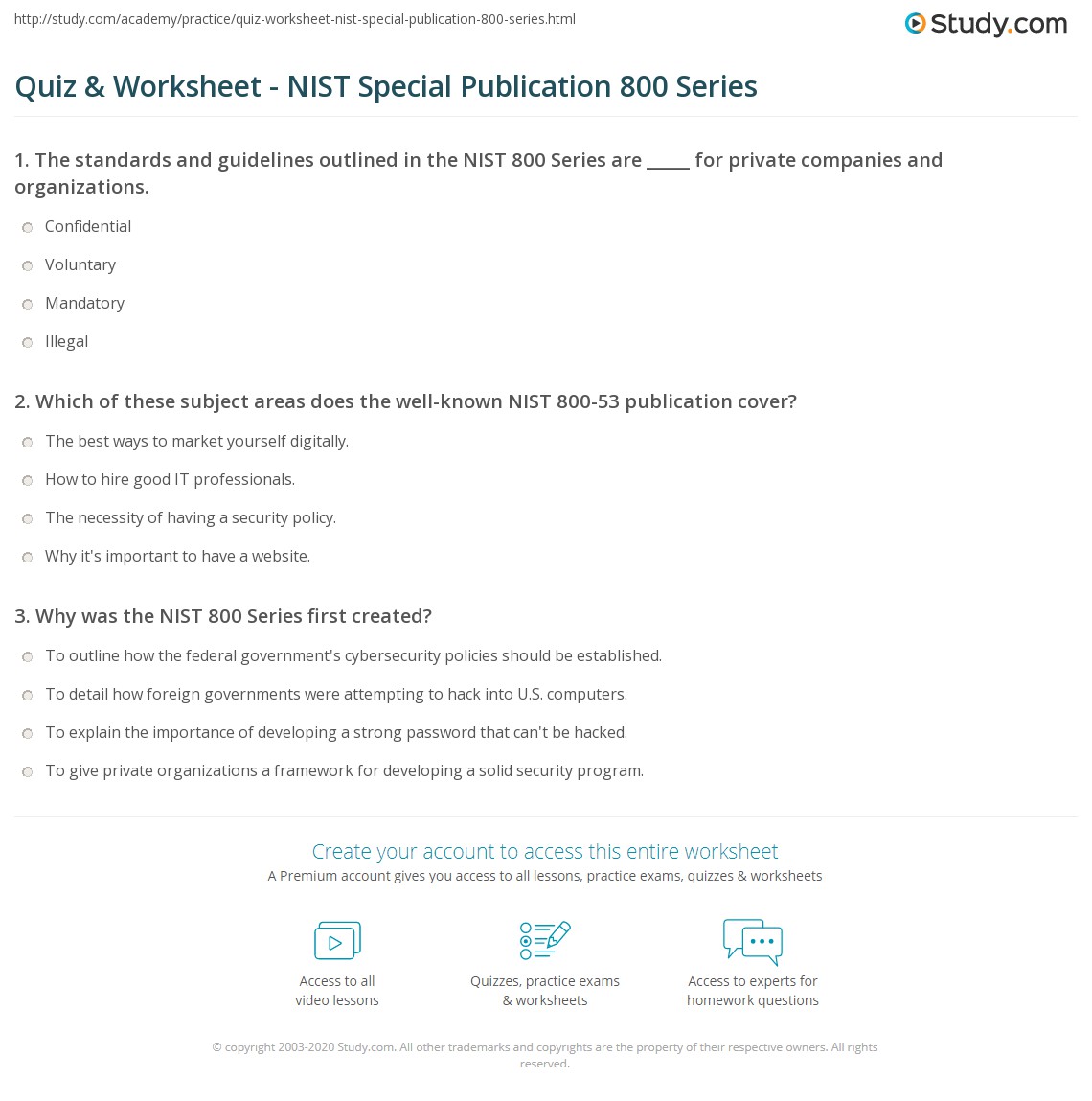 Quiz & Worksheet - NIST Special Publication 800 Series | Study.com