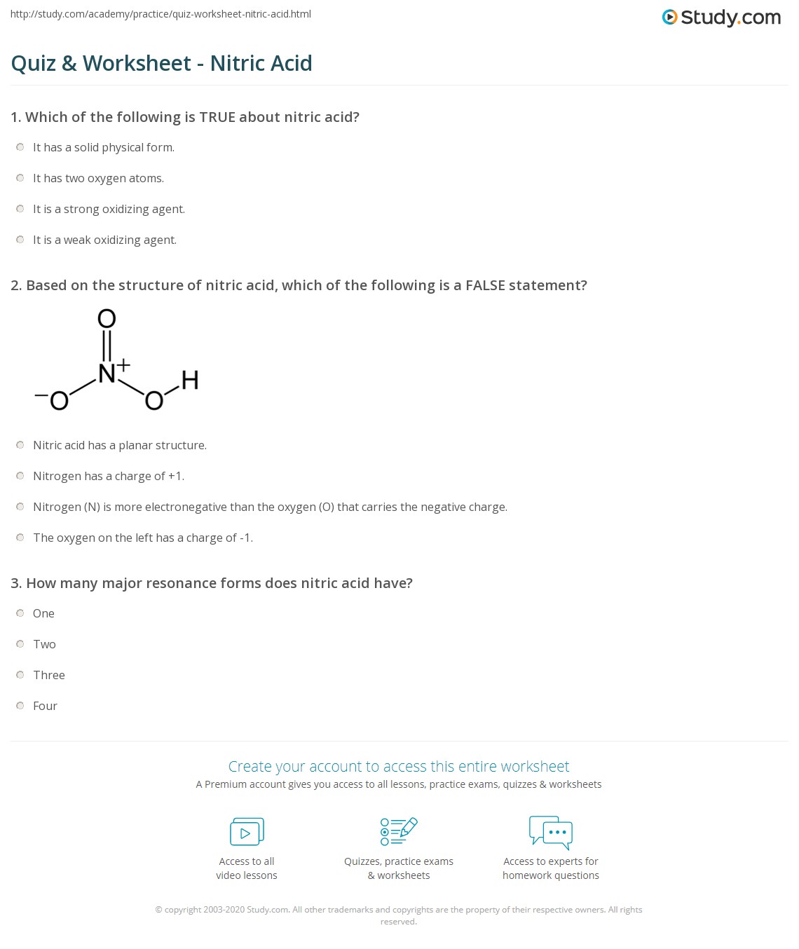 Quiz & Worksheet - Nitric Acid | Study.com