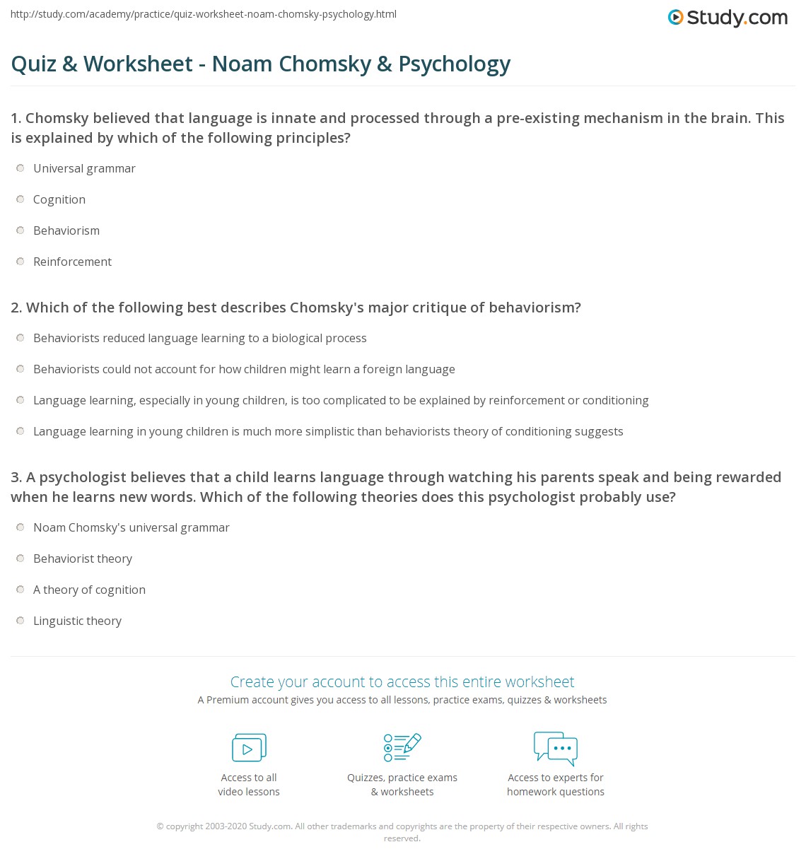 Quiz & Worksheet - Noam Chomsky & Psychology | Study.com