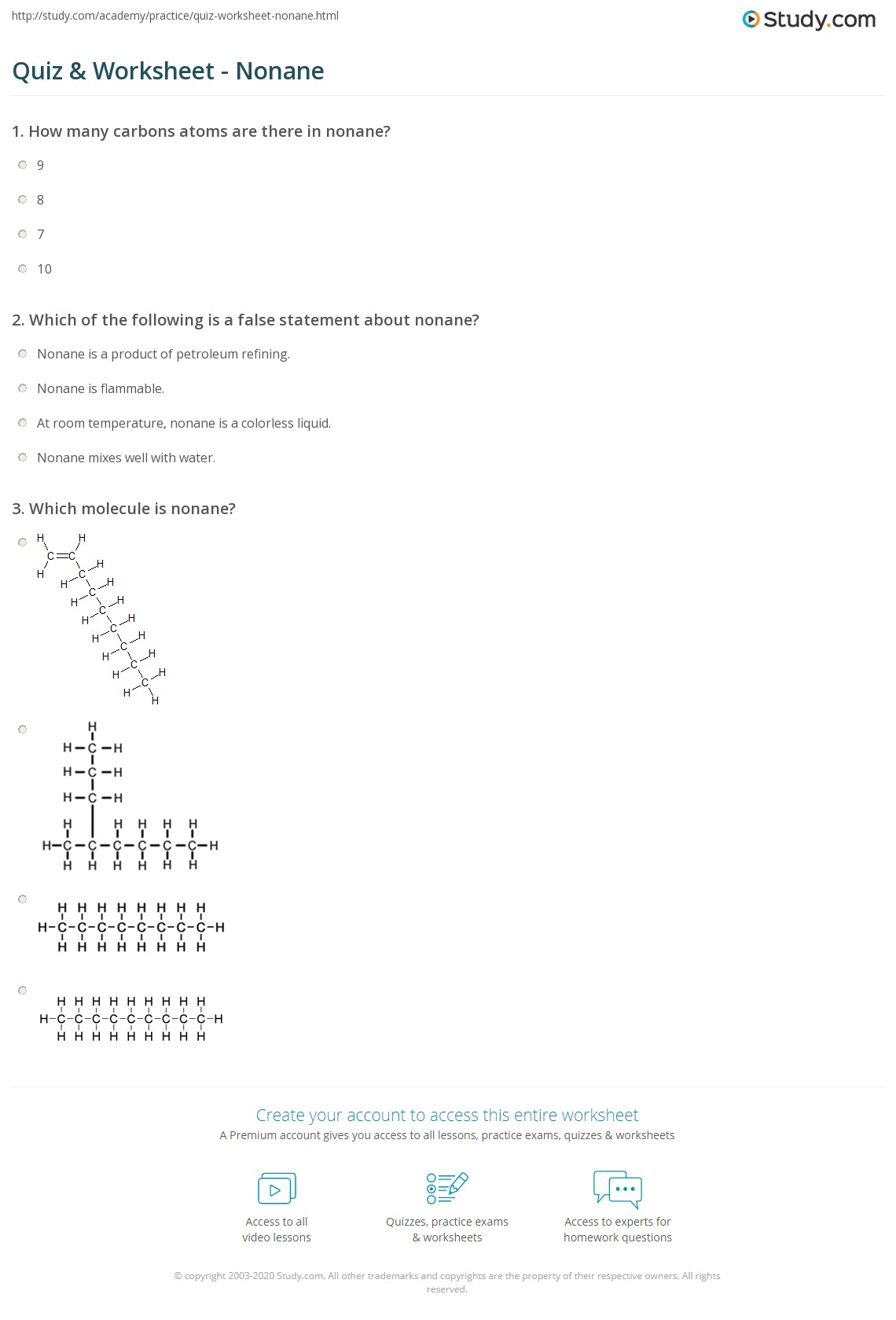 Quiz & Worksheet - Nonane | Study.com