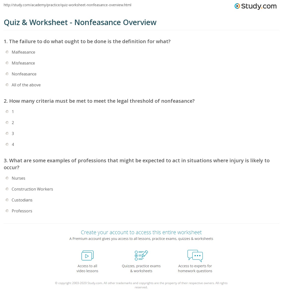 Quiz & Worksheet - Nonfeasance Overview | Study.com