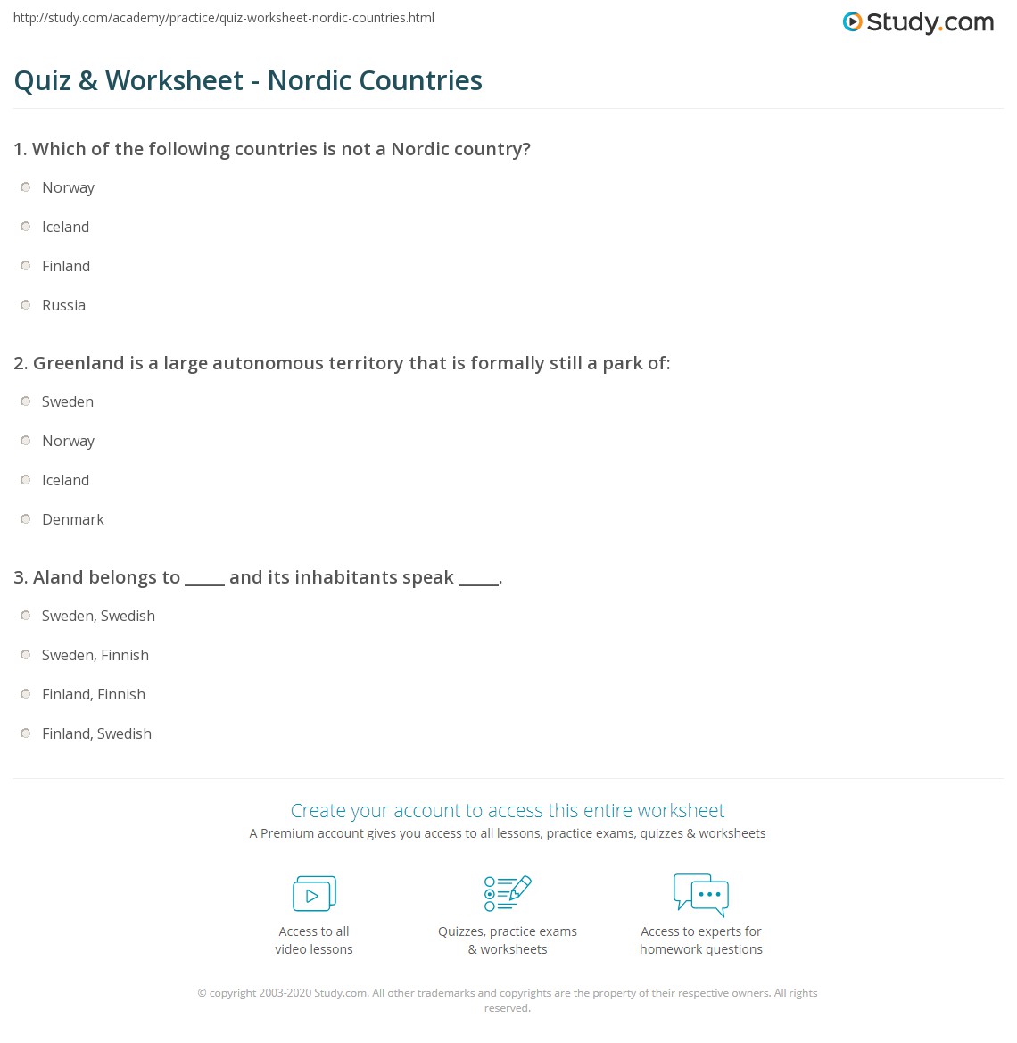 Quiz & Worksheet - Nordic Countries | Study.com