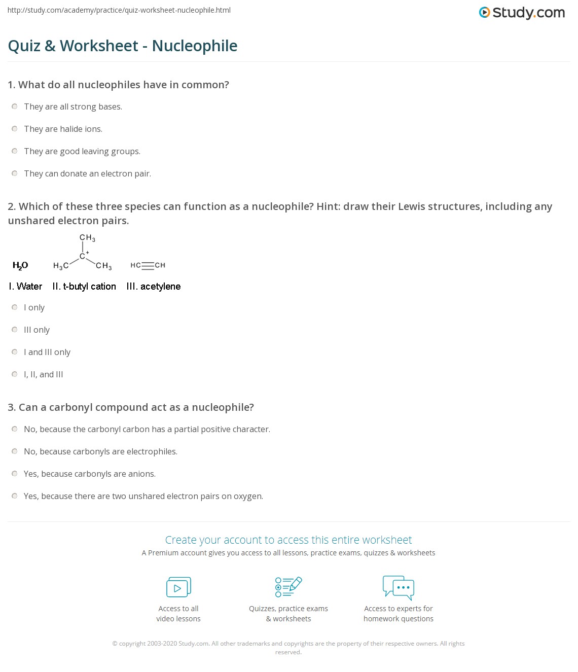 Quiz & Worksheet - Nucleophile | Study.com