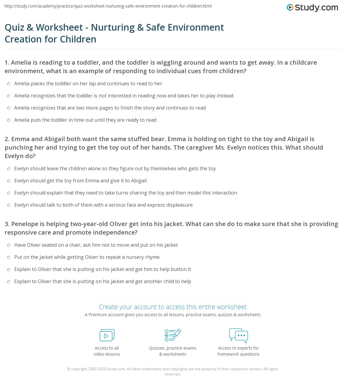 Quiz & Worksheet - Nurturing & Safe Environment Creation for Children ...
