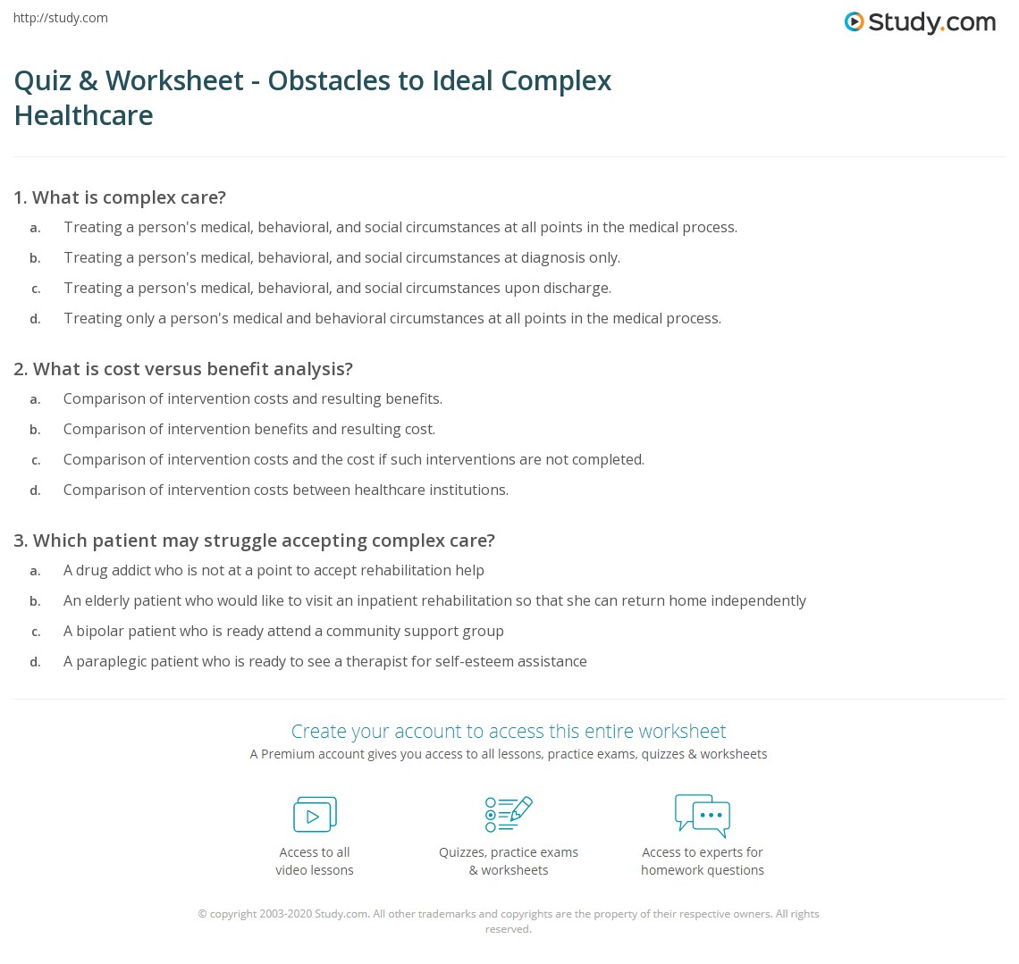 Quiz & Worksheet - Obstacles to Ideal Complex Healthcare | Study.com