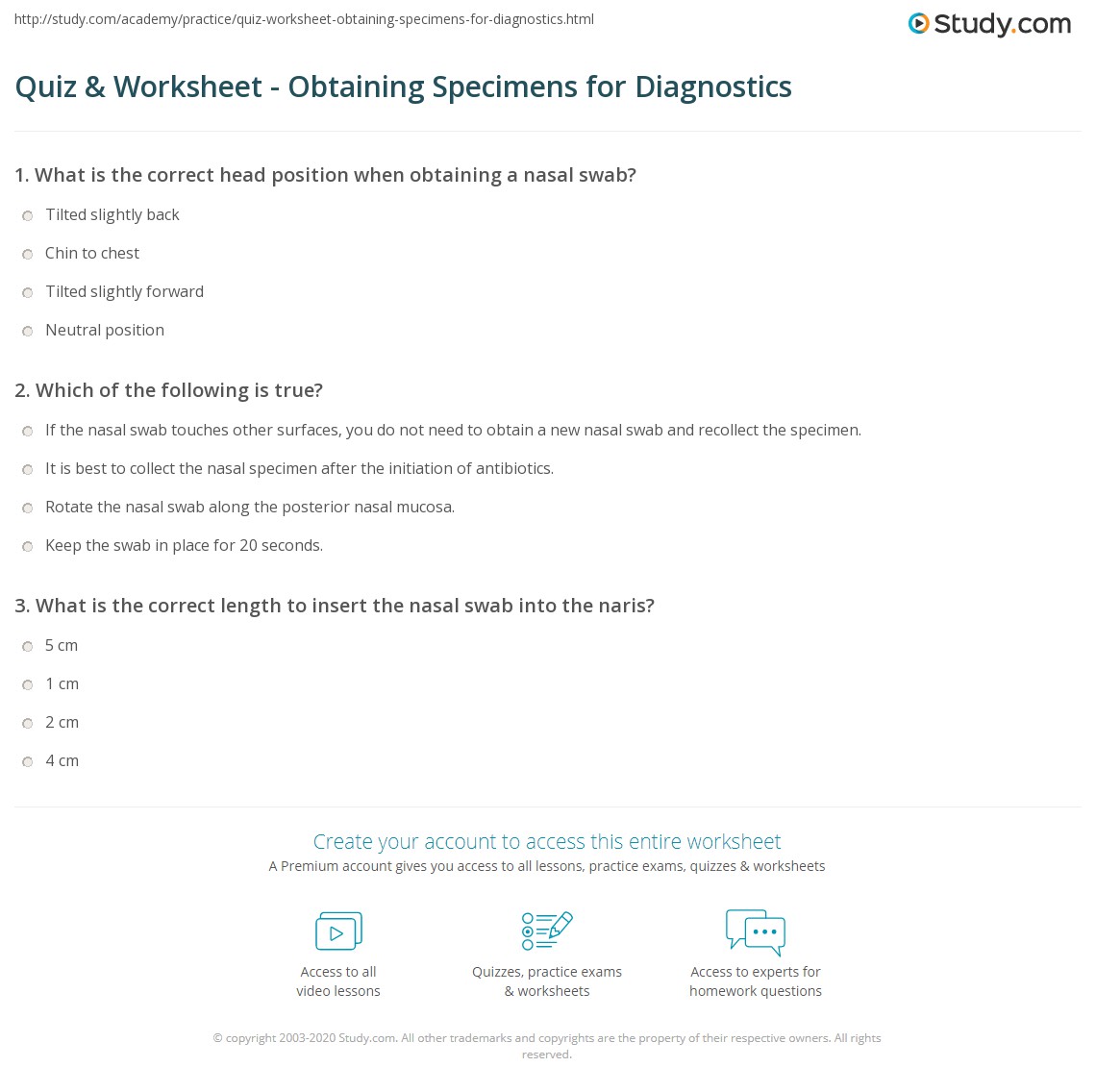 Quiz & Worksheet - Obtaining Specimens for Diagnostics | Study.com