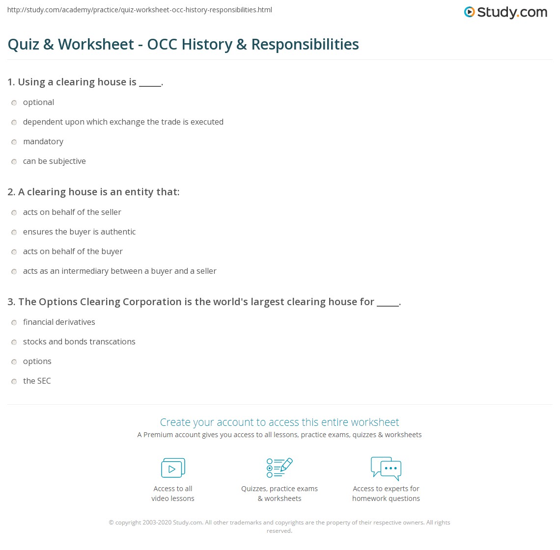 Quiz & Worksheet - OCC History & Responsibilities | Study.com